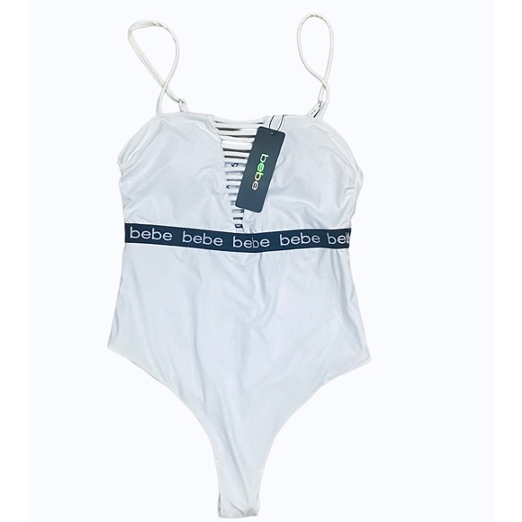 bebe | Swim | Bebe White Logo One Piece Swimsuit With Cutouts Medium ...